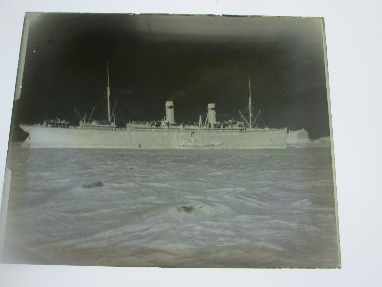 GLASS NEGATIVE, LATE 1800s ,CRUISE SHIP/FRIGHTER, SMALLER VESSEL ALONG ...