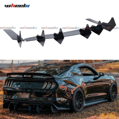 For 15-21 Ford Mustang V2 Style Glossy Black Rear Diffuser & Rear Side ...