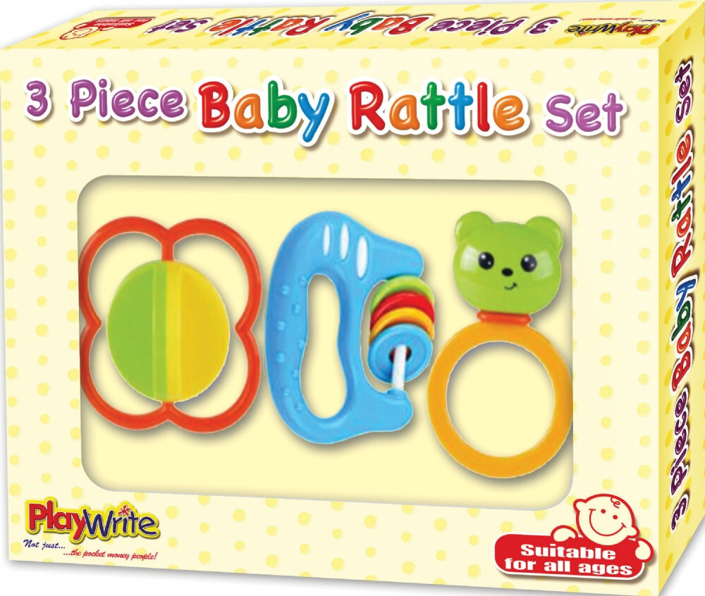 PLAYWRITE 3 PIECE BABY RATTLE SET - 385-223 TOY TODDLER TEETHER FUN ...