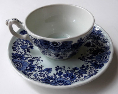 Blue & White "Delfts" Cup and Saucer Set by Boch Belgium | eBay