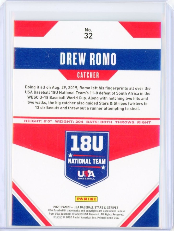 2020 Panini USA Stars & Stripes DREW ROMO Rockies Stars Platinum RC ...