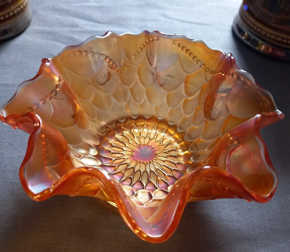 Carnival Dungan Carnival Glass Marigold Candy Dish Pattern Fish Scale 6 ...