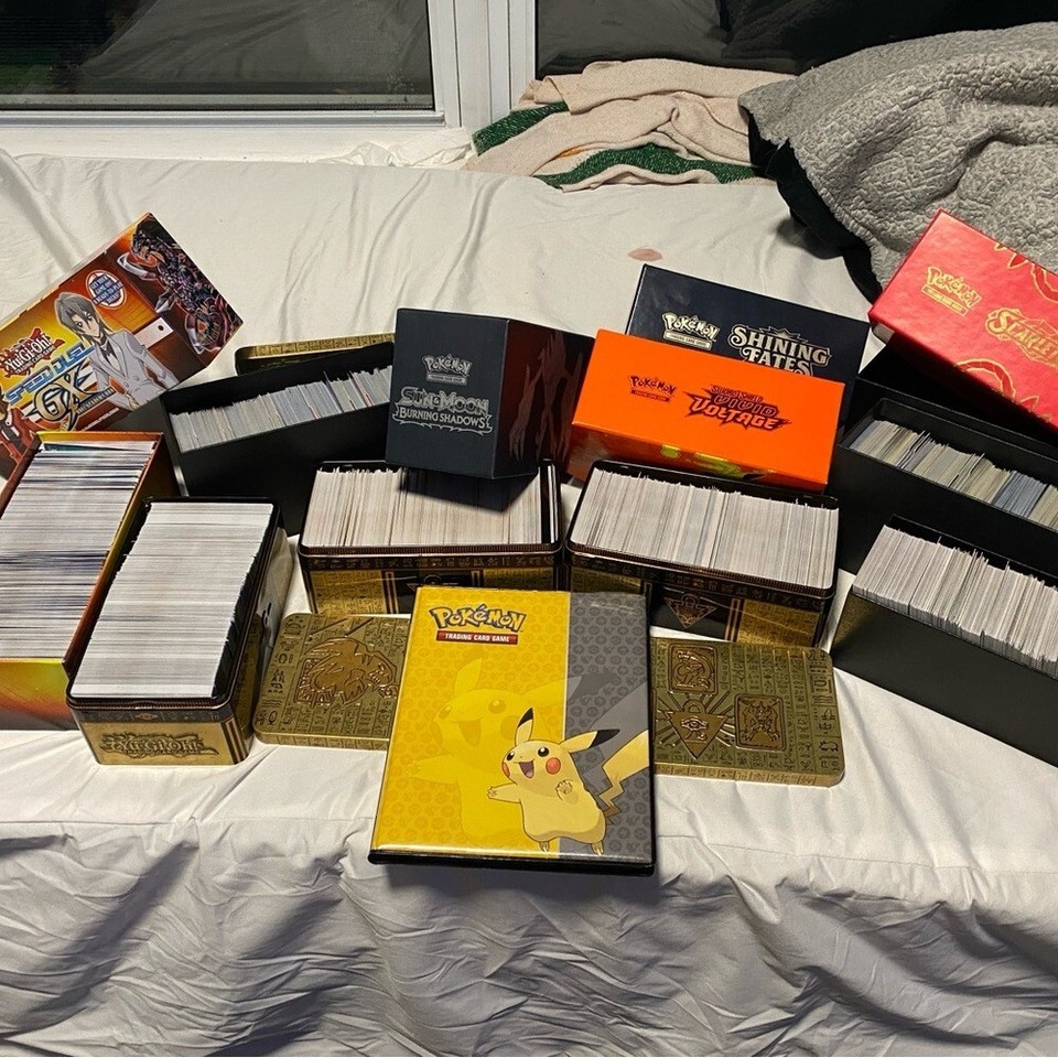 HUGE Pokémon Trading Card Lot With Pikachu Binder 1500+ Cards & Yugioh ...
