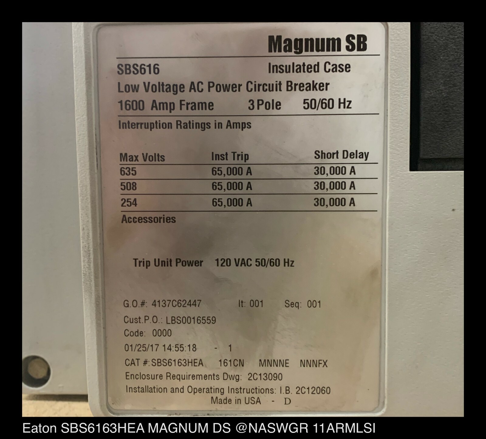 Eaton Magnum SB SBS616 Circuit Breaker MO/BI ~ 1600A - Tested/1Yr ...