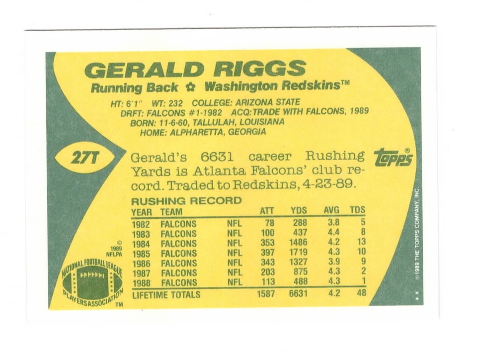 1989 Topps Traded #27T Gerald Riggs Mint | eBay