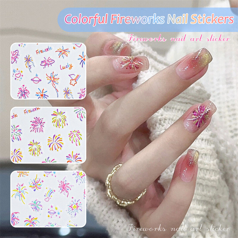 1 Sheet Fireworks New Year Party Nail Water Transfer Decal Sticker Xmas ...