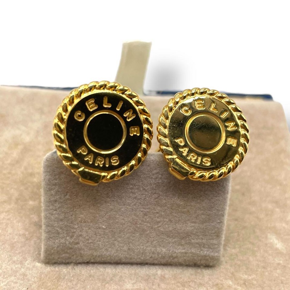 CELINE Gold Silver Logo Engraved Metal Unisex Fashion Cufflinks | eBay