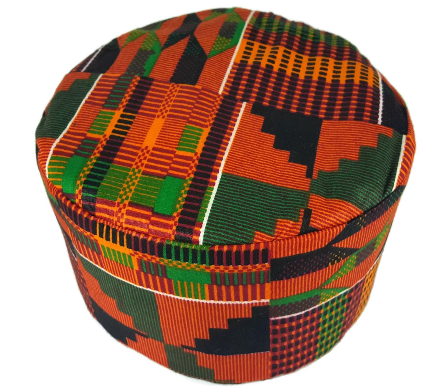Men Women Kids Traditional Kent Kofi Hat African Cap Kufi Gold Orange ...