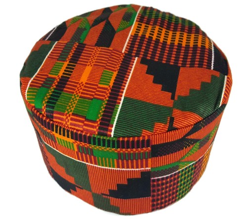 Men Women Kids Traditional Kent Kofi Hat African Cap Kufi Gold Orange ...