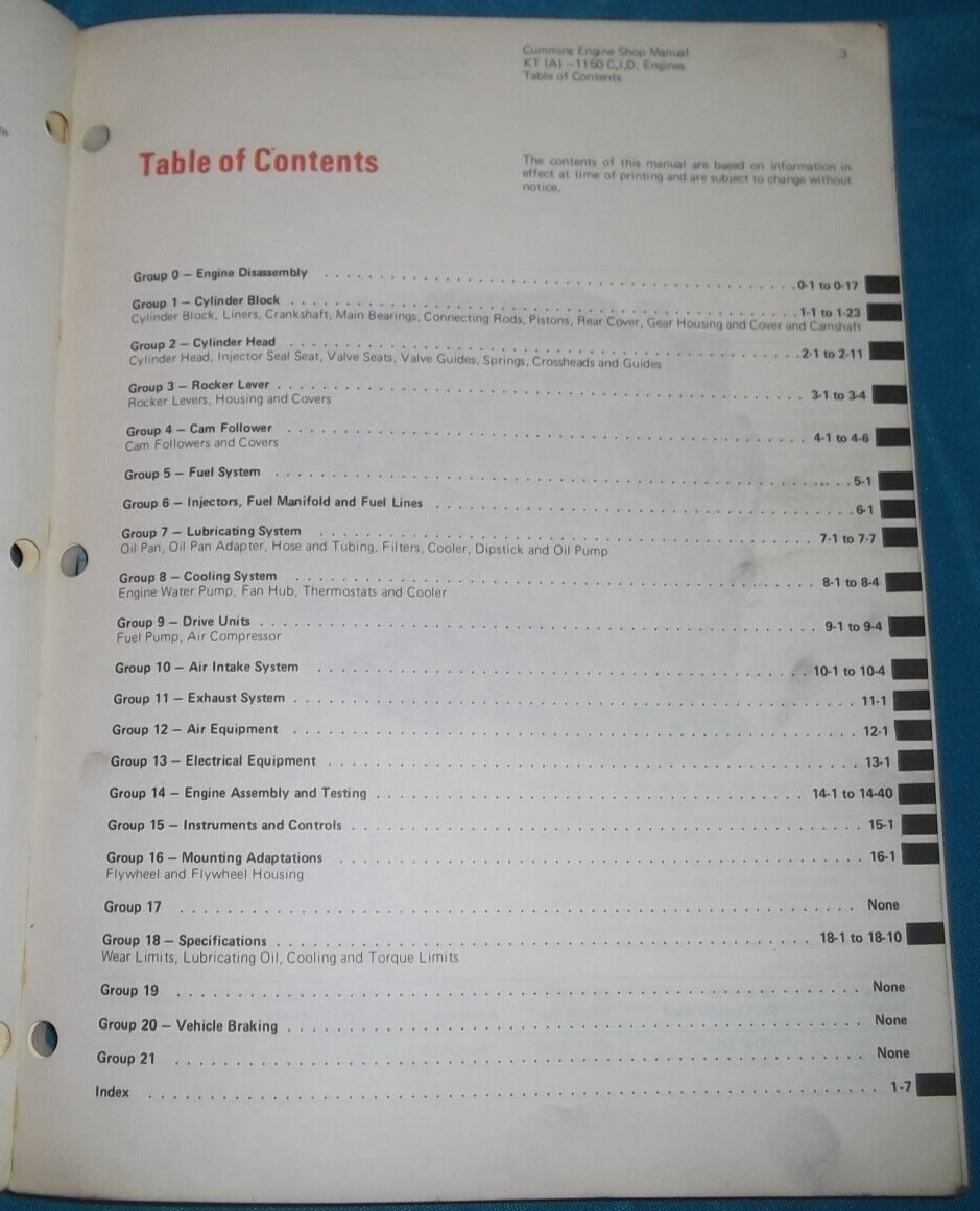 CUMMINS KT-1150 KTA-1150 DIESEL ENGINE SERVICE SHOP REPAIR BOOK MANUAL ...