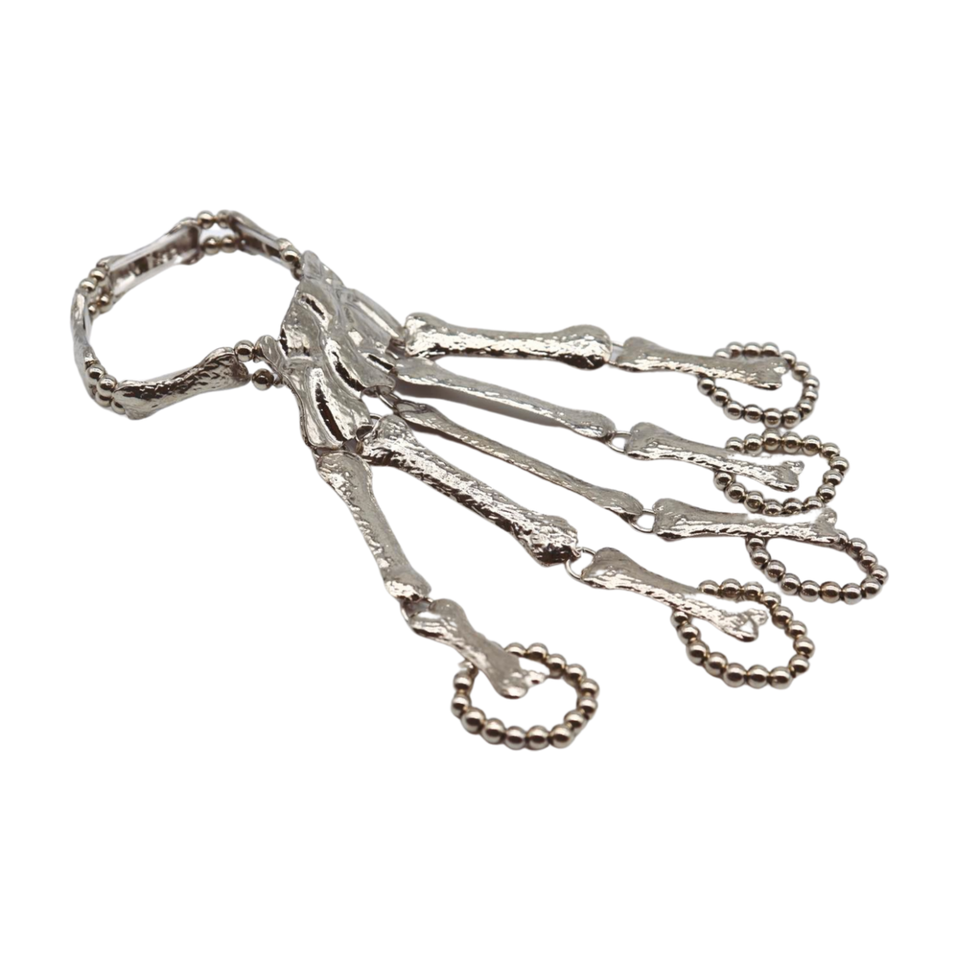 Women Silver Metal Hand Chain Bracelet 5 Long Finger Skeleton Ring Fun ...