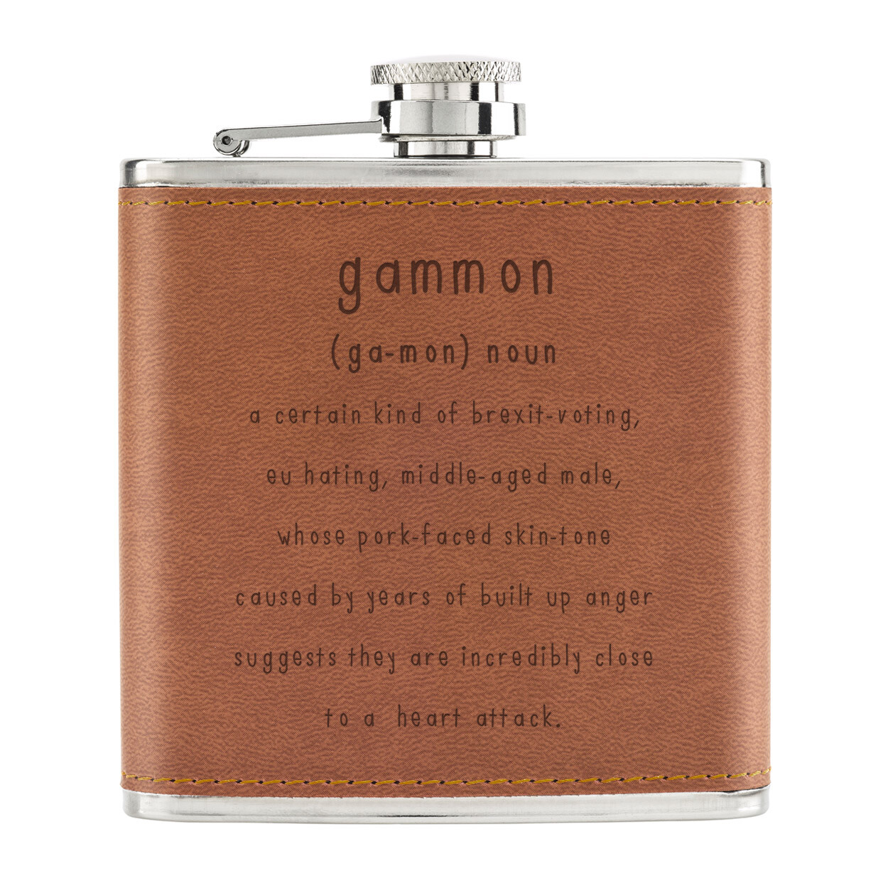 Gammon Definition Brexit 6oz PU Leather Hip Flask Tan Funny Britain ...