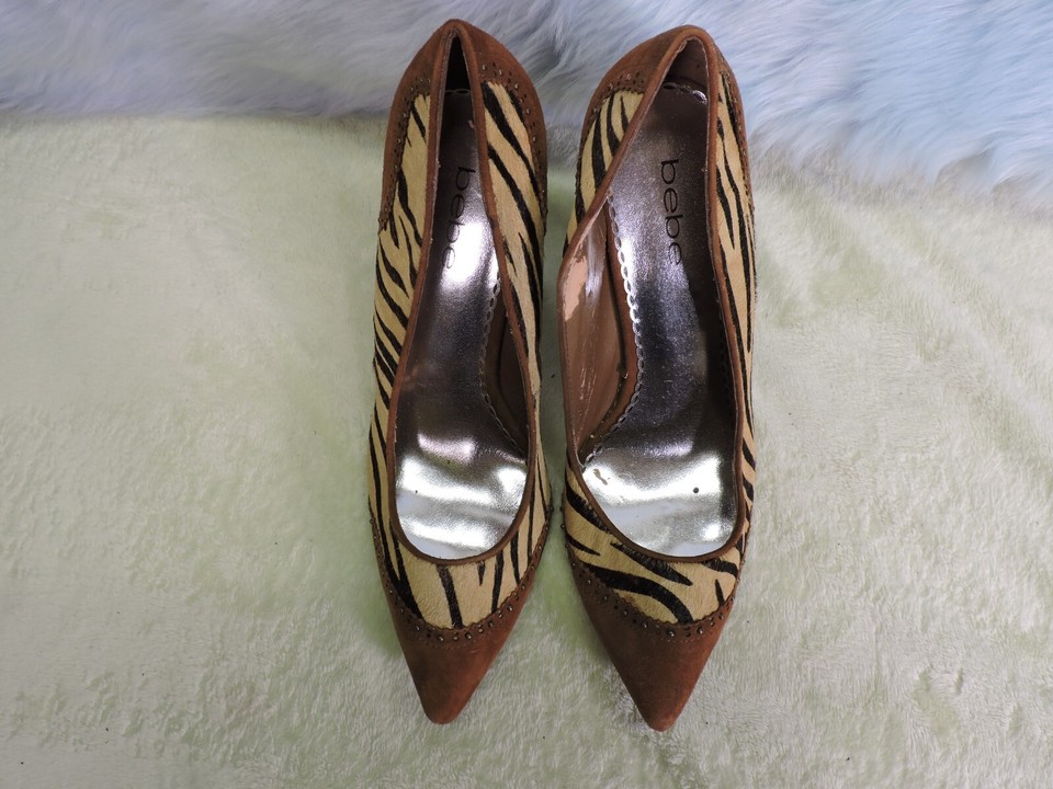 Bebe animal fur feeling leather upper brown tiger heels Size Womens 10 ...