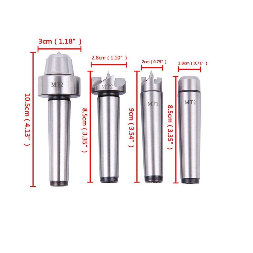 4pcs MT2 Wood Lathe Live Center Set Drive Spur Cup MT2 Arbor with ...