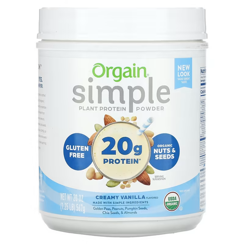 Orgain USDA Organic Simple Plant Protein Powder, Creamy Vanilla, 20 oz ...