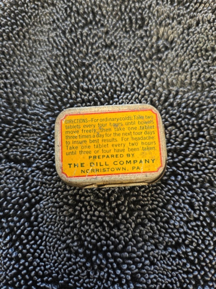 Rare Dill's Laxative Cold Tablets Tin Norristown Pennsylvania Colorful ...