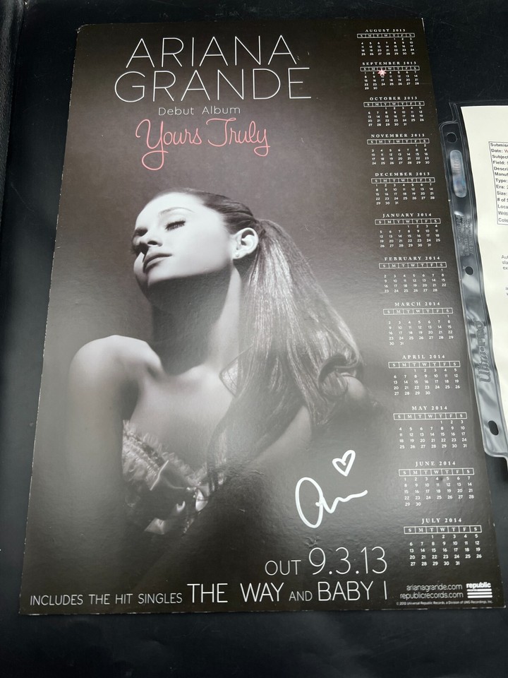 Ariana Grande Signed Autograph 2013 Debut Album Yours Truly 11x17 ...