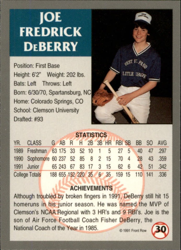 1991 Front Row Draft Picks #30 Joe DeBerry | eBay