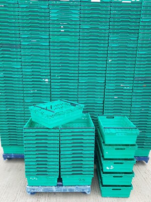 100 x USED PLASTIC BALE ARM TRAY / CRATE BOX 60-40-16CM STORAGE ...