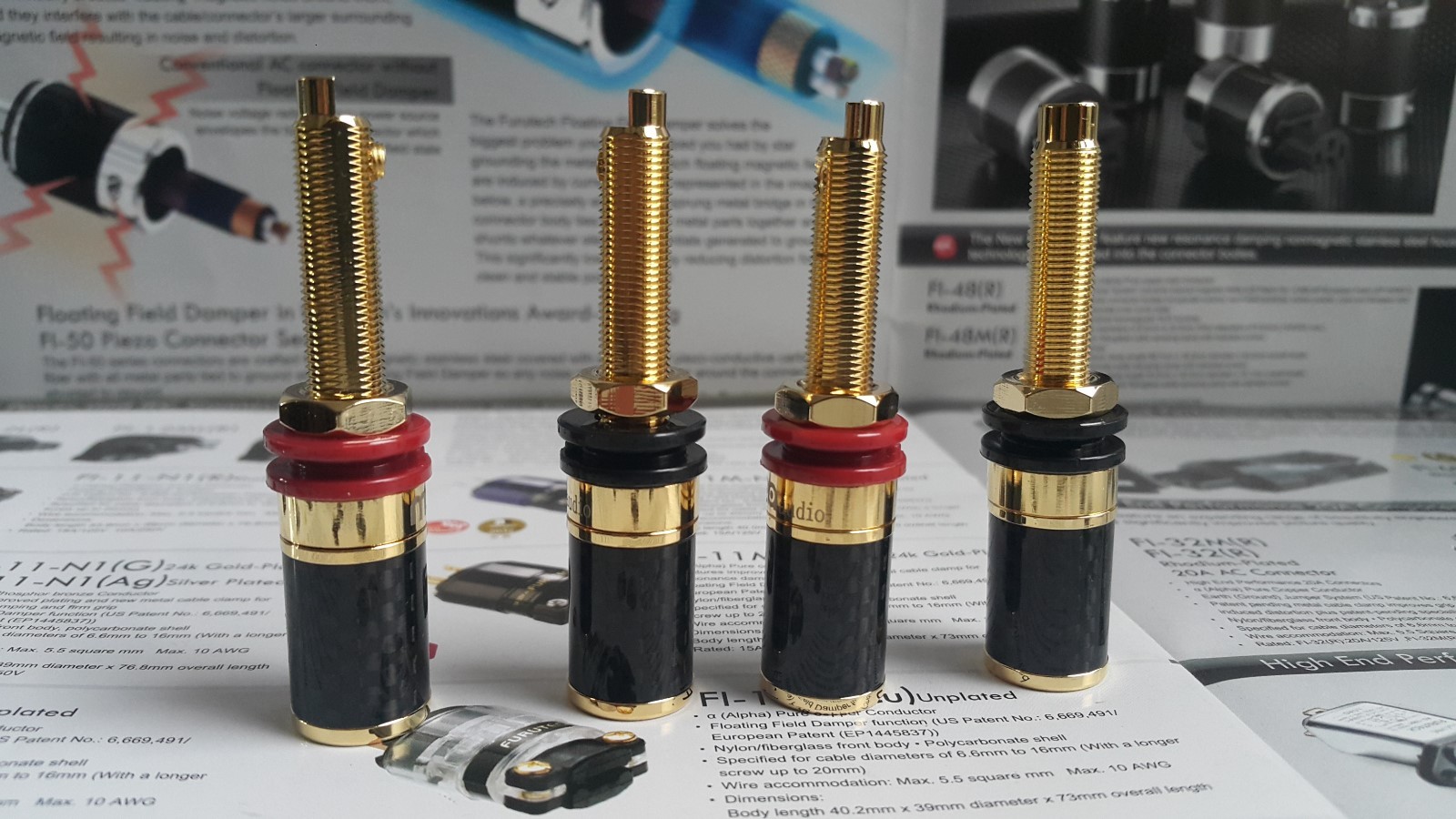 4x Hifi Audio Amp Speaker Terminal Binding Post Gold plated carbon ...