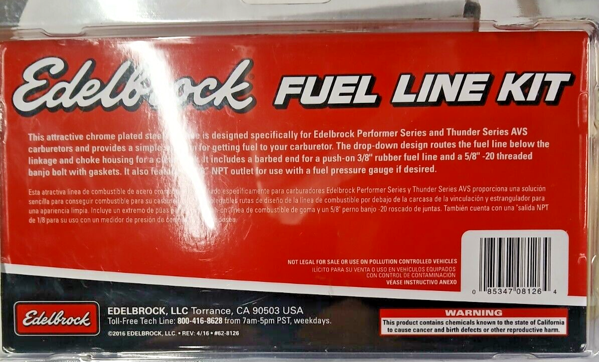 Fuel Line Edelbrock 8126 for sale online | eBay