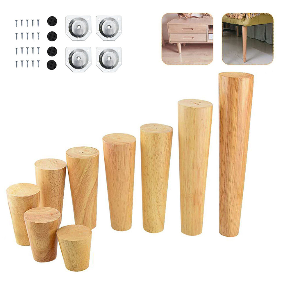 4Pcs Beech Wood Furniture Legs Table Stool Natural Round Tapered Feet ...