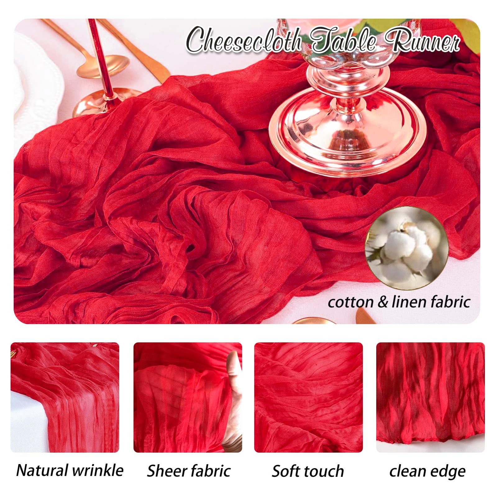 Red Cheesecloth Table Runner 6 Pack 35" Boho Gauze Runner 120 inches ...