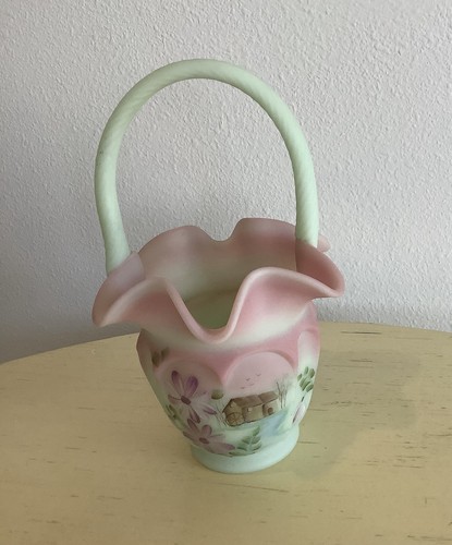 Fenton Lotus Mist Burmese Open Heart Arches Basket 100th Anniversary ...