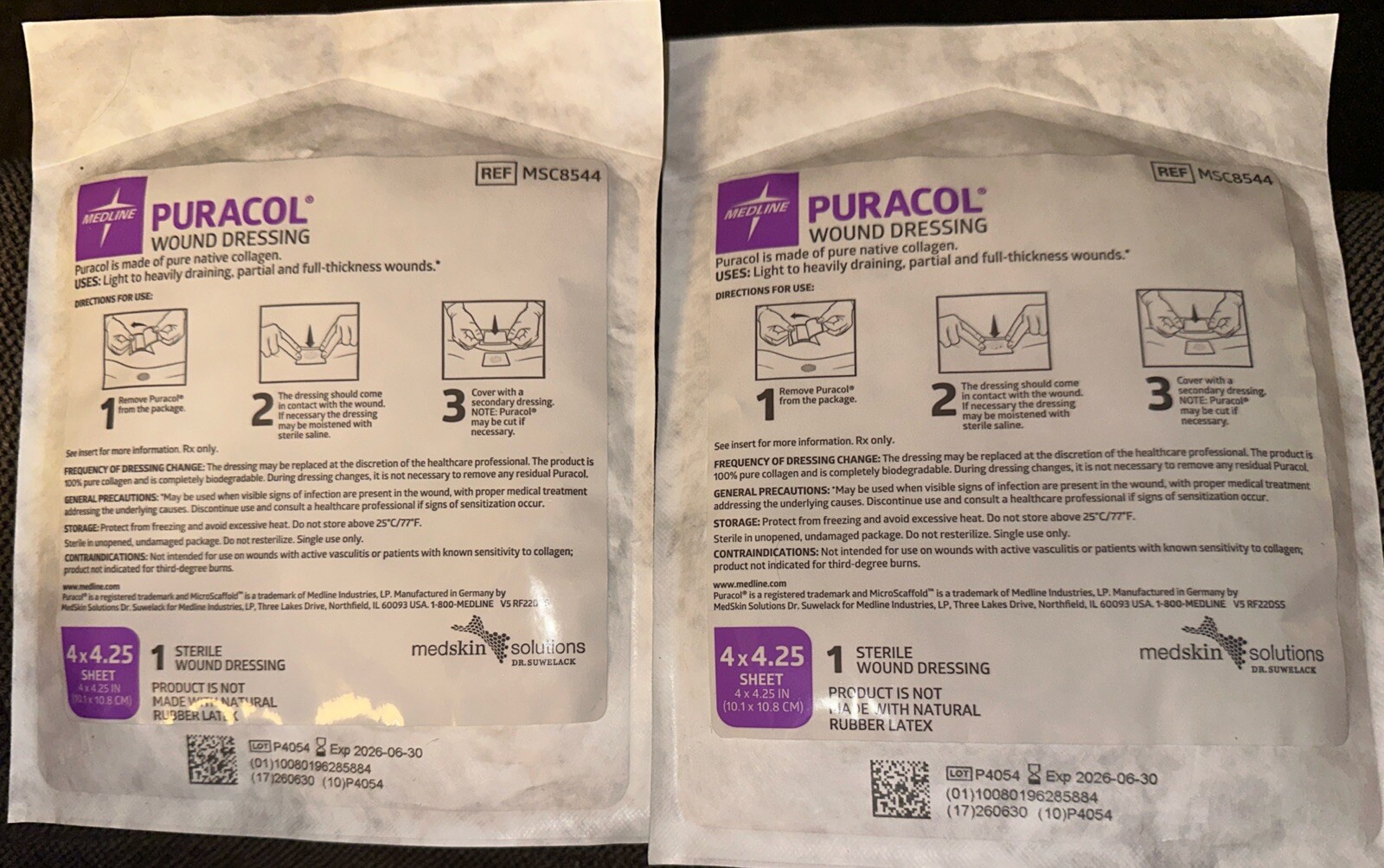 Puracol Collagen Wound Dressing 4” X 4.25” MSC8544 Lot Of 2 Exp 06/2026 ...