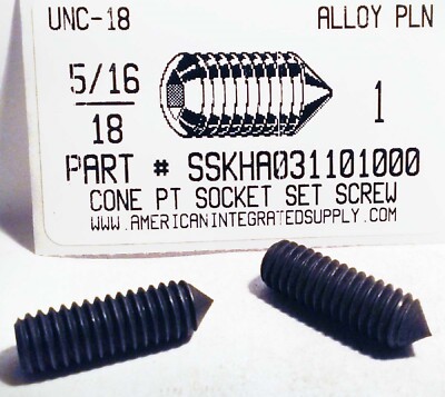 5/16-18x1" Hex Socket Set Screws Cone Point Alloy Steel (5) | eBay