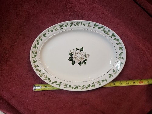 Hall Dinnerware Cameo Rose Pattern White Flower 13 1/2" Oval Serving ...