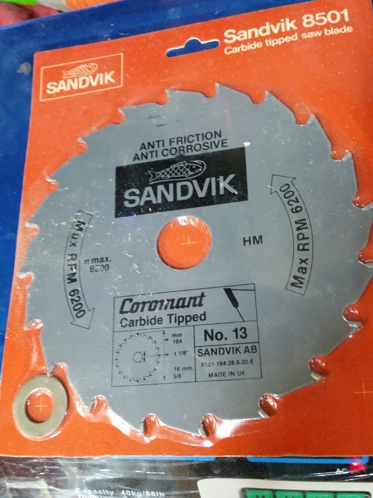 Sandvik 8501 184mm X 1 1/8" (16mm) 24t TCT Circular Saw Blade for Wood ...