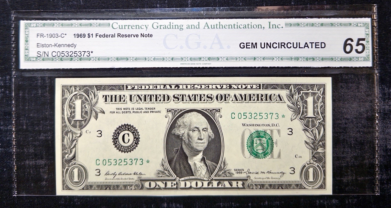 $1 Federal Reserve Note 1969 Star Note CGA Graded Gem Uncirculated C ...