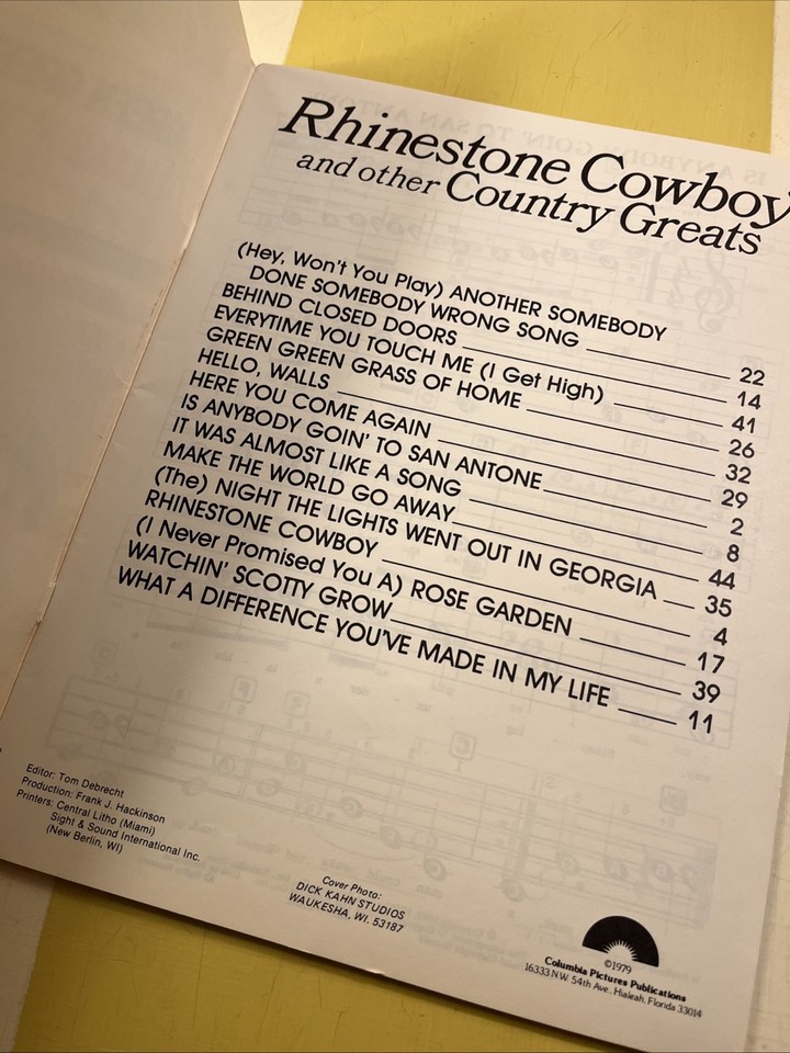 Vtg Columbia Easy Instant Play Rhinestone Cowboy song Book Piano Guitar ...
