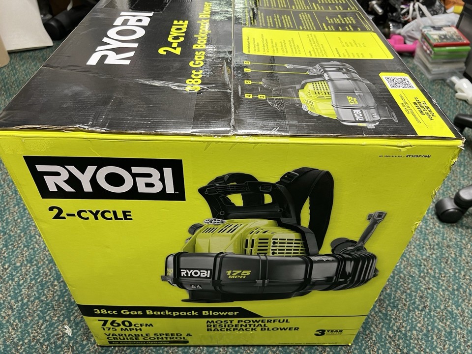Ryobi RY38BP 175 MPH 760 CFM 2 Cycle Backpack Blower New Sealed Free ...