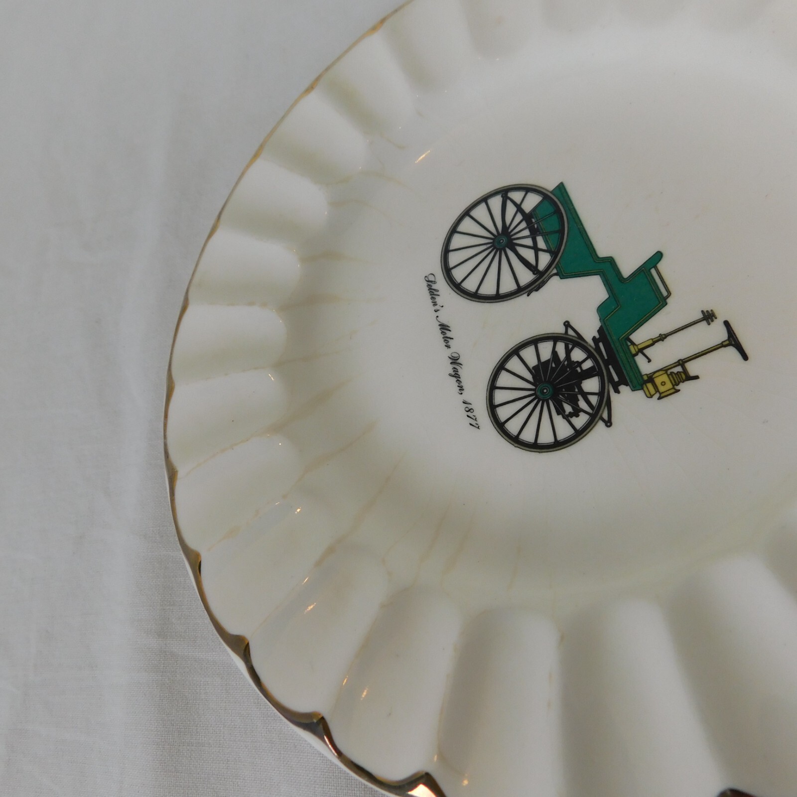 Lot of 7 Porcelain Antique Car Display Plates Gold Trim Ashtray 6 inch ...