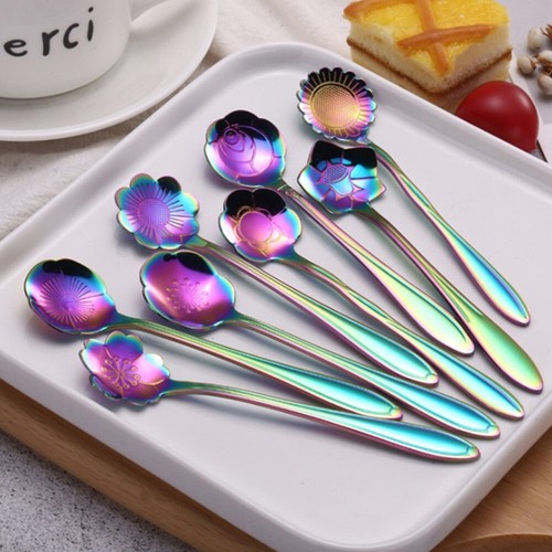 8 Pcs/Set Flower Petal Mini Spoon Rainbow Coffee Spoons Scoop Gilded | eBay