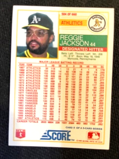 MLB - Salute to Reggie Jackson 1988 Score Baseball - 1987 A's | eBay