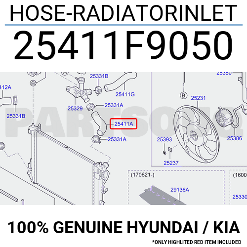 25411F9050 Kia Hoseradiator inlet 25411F9050 Genuine OEM Part for sale ...