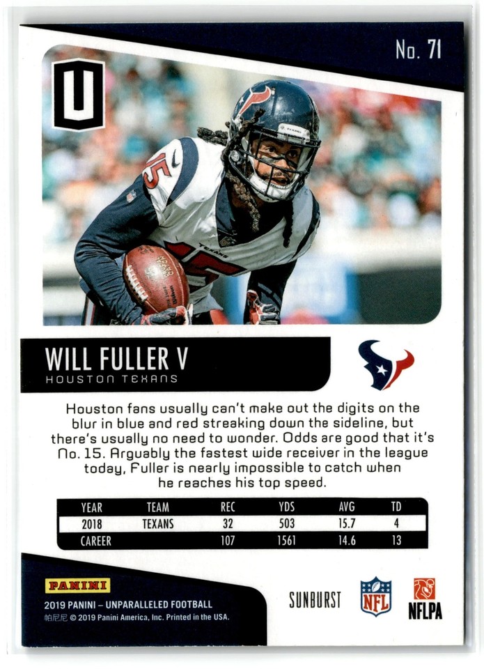 Will Fuller V Houston Texans 2019 Panini Unparalleled Football Sunburst ...