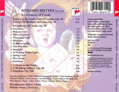 CHOIR OF WESTMINSTER ABBEY/MARTIN NEARY BRITTEN: A CEREMONY OF CAROLS ...