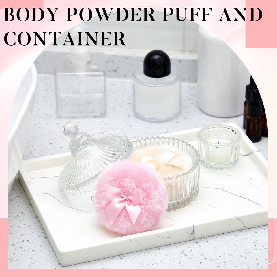 3 Pcs Large Body Powder Puff and Container Valentine's Day gift Powder ...