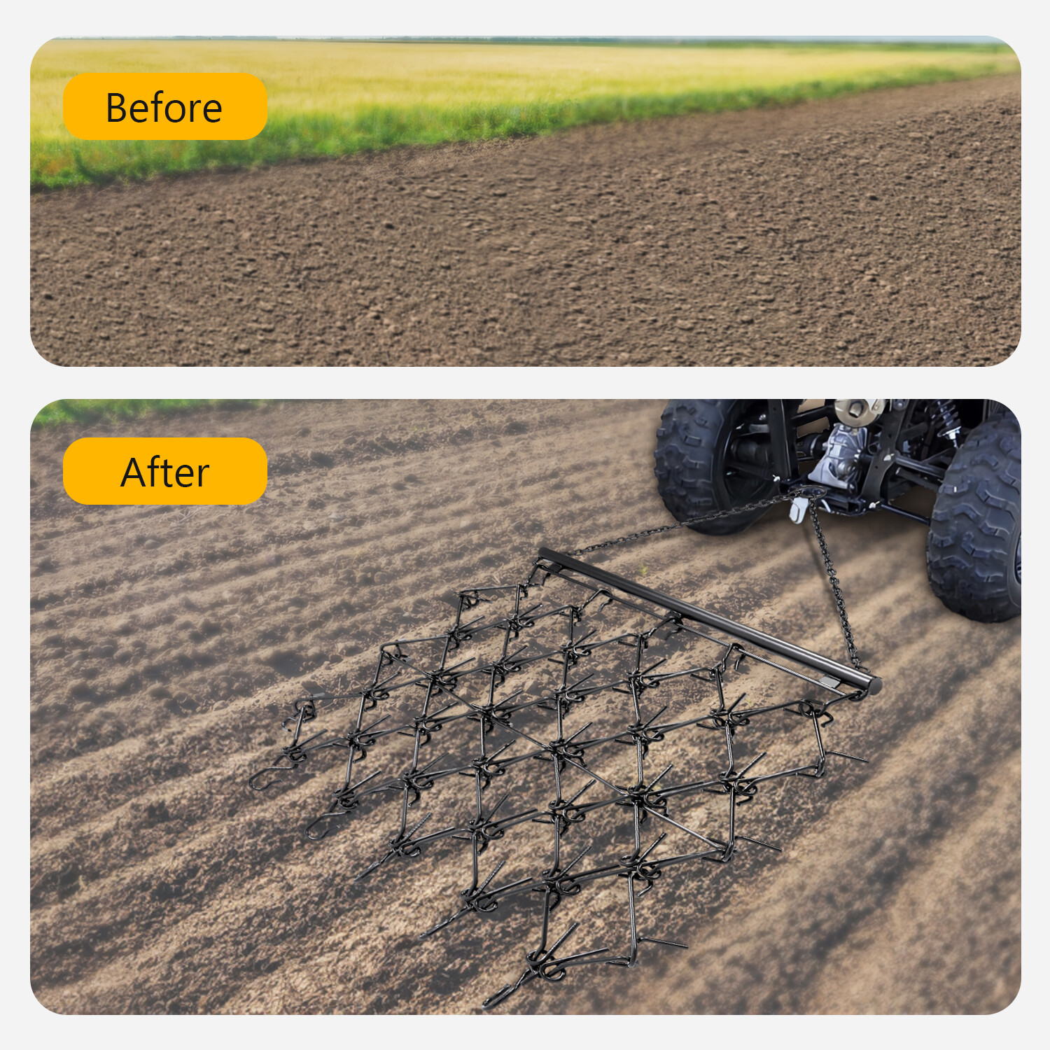 Drag Harrow 4 x 4 Heavy Duty Chain 3/8" Tines For Tractor ATV UTV Lawn ...