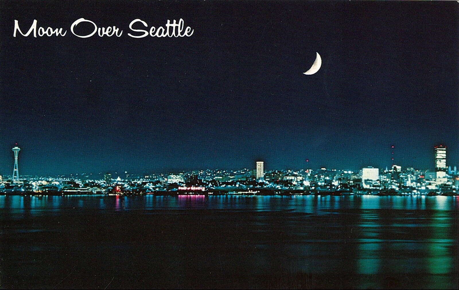 Vintage Postcard Moon Over Seattle WASHINGTON | eBay