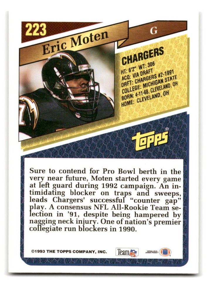 Eric Moten 1993 Topps #223 San Diego Chargers FOOTBALL | eBay
