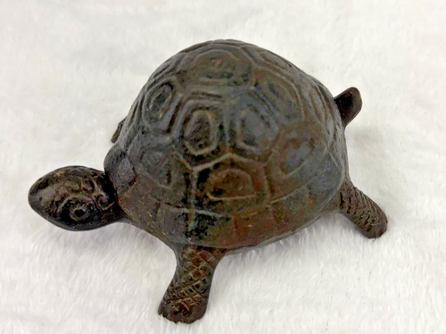 Vintage Cast Iron Turtle Tortoise Key Hider 4" Garden Statue w ...