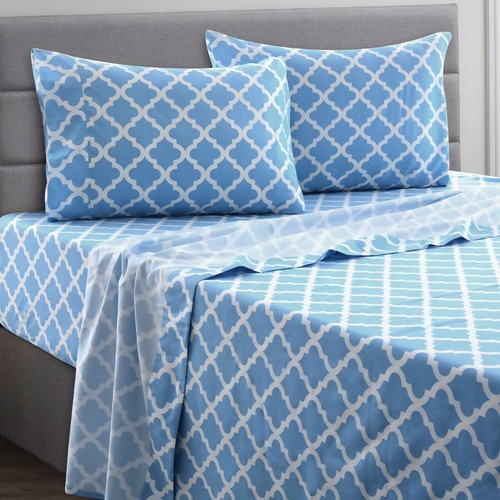 Printed Bed Sheet Set 4 Piece Deep Pocket Luxury Brushed Microfiber ...