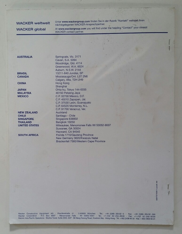 WACKER WP 1550A 1550AW VIBROPLATE COMPACTOR OPERATION & MAINTENANCE ...