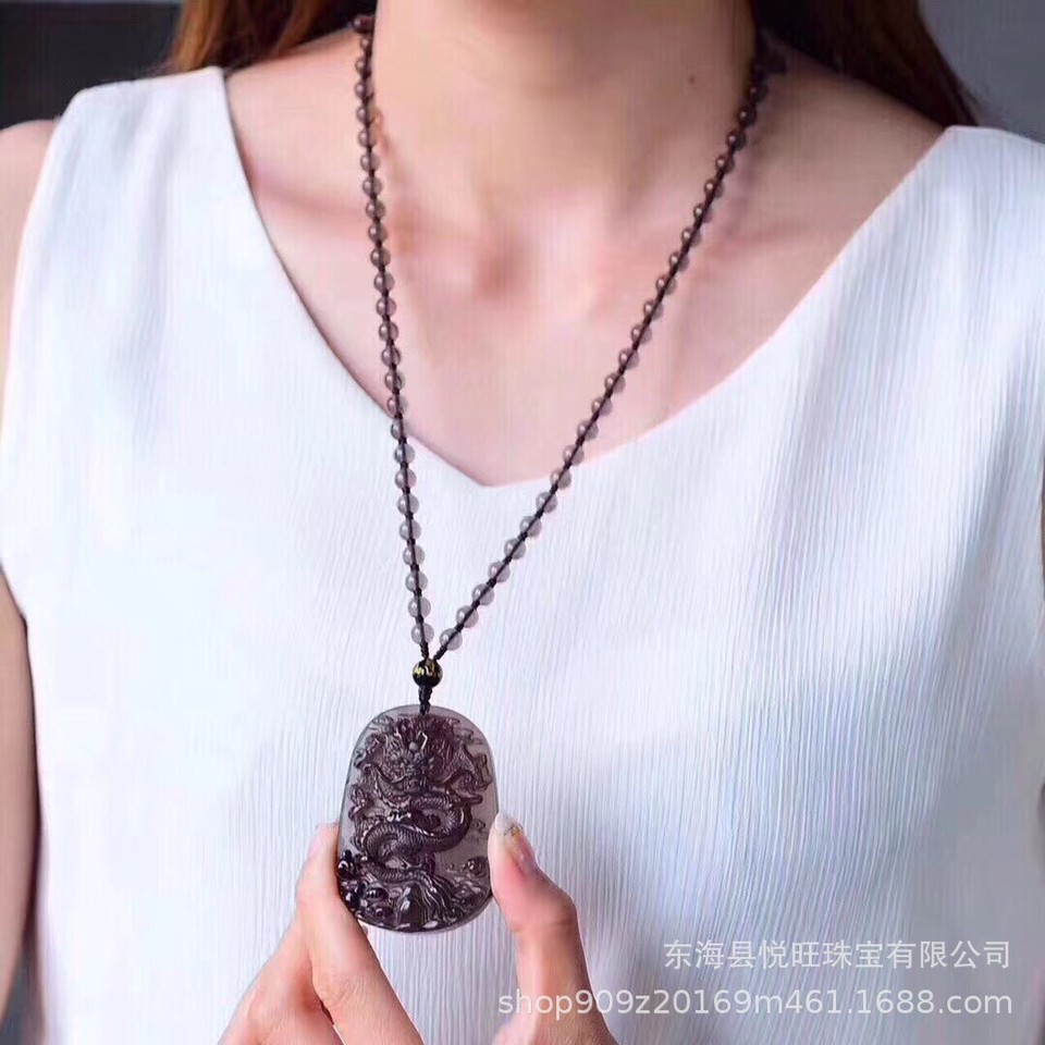 Crystal Natural ice obsidian dragon necklace amulet pendant with bead ...