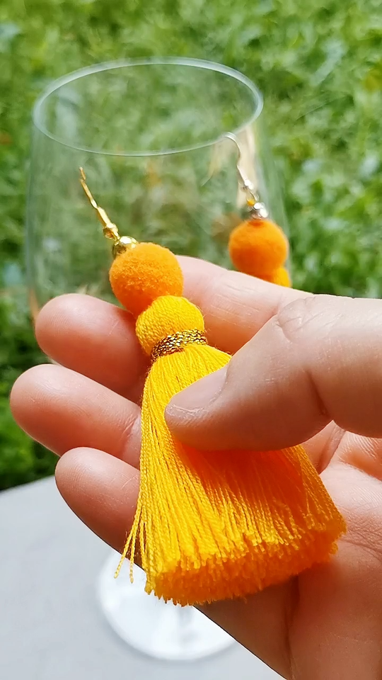 Tassel Earrings with Pom Pom / Purple (Gold Hook) -Boho Earrings-Tribal ...